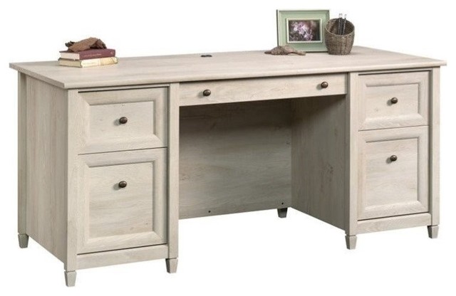 Sauder Edge Water Engineered Wood Executive Desk in Chalked Chestnut ...