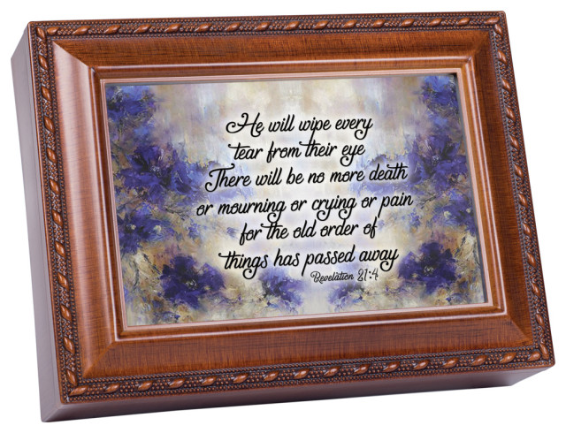 8" Brown and Black Traditional Rectangular Religious Music Box ...