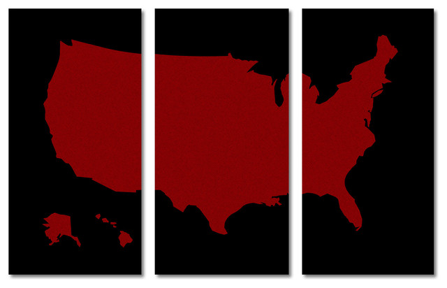 Textured, Red USA Map Canvas Print, 3 Panel Split, Triptych Wall Art ...
