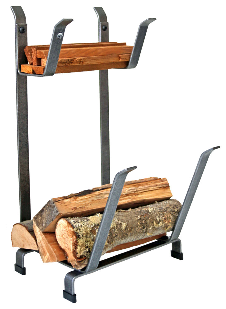 Handcrafted Fireplace Log Rack wKindling Holder Hammered Steel ...