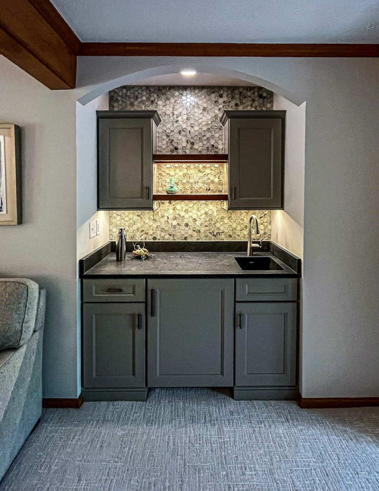 Wet Bar with Undercounter Beverage Center with Leathered Granite ...