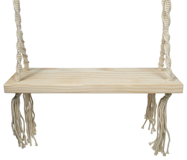 21.75" Natural Rope Wooden Swing Chair - Beach Style - Hammocks And ...