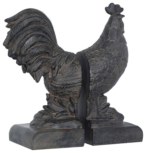 Distressed Bronze Rooster Shaped Bookends - Contemporary - Bookends ...