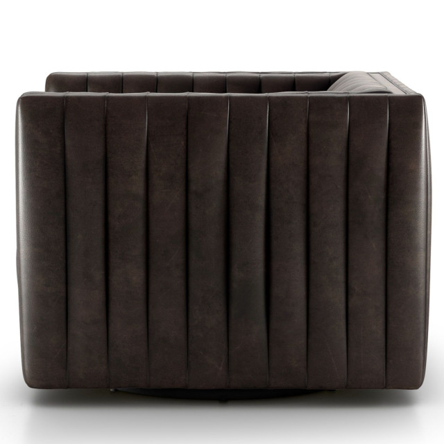 Augustine Channel Tufted Deacon Wolf Leather Swivel Chair ...