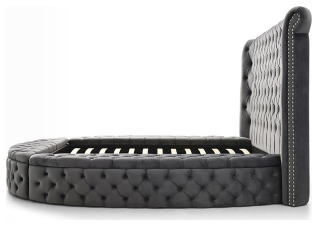 Maklaine Contemporary Upholstered Round Storage King Bed in Gray, King ...