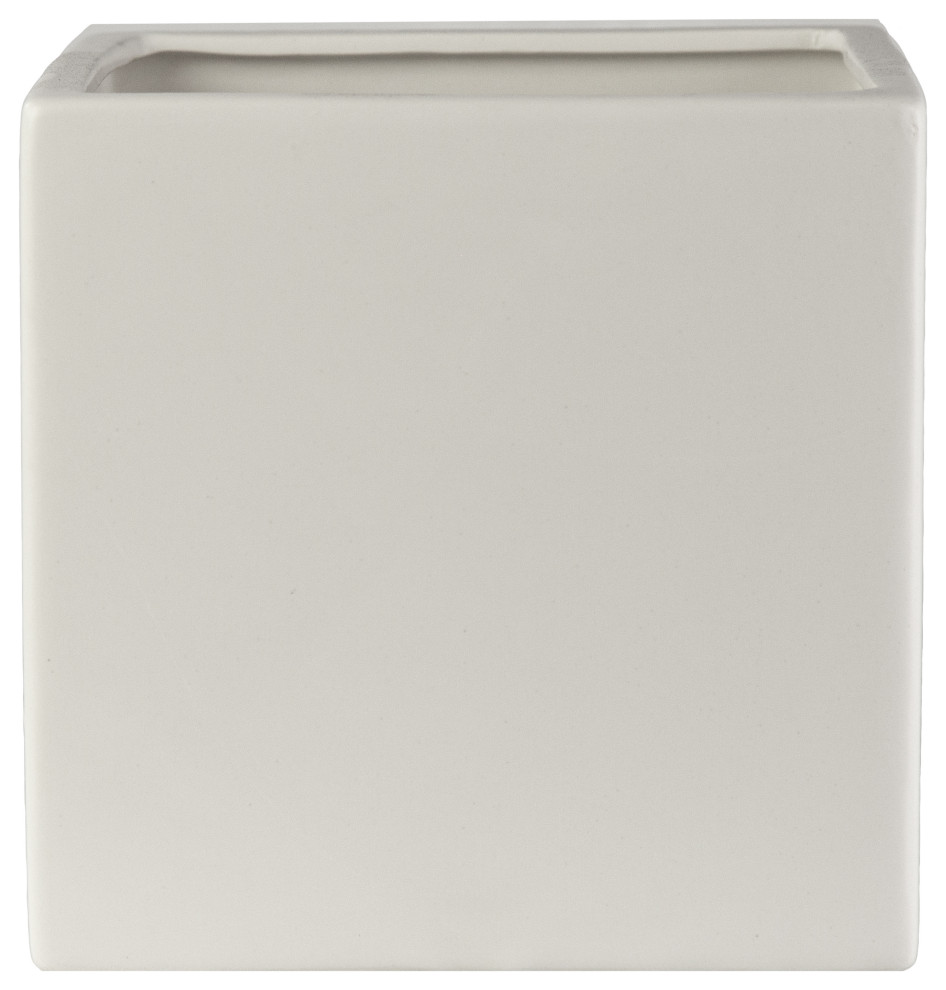 Square Ceramic Pot Matte White Finish, Large - Transitional - Outdoor ...