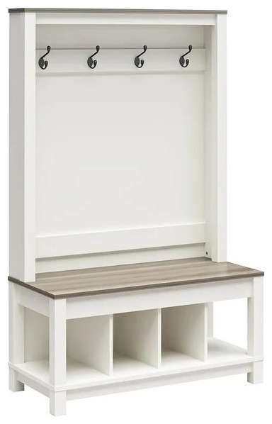 Modern Rustic Farmhouse Hall Tree with Hooks and Shelves, White/Brown ...