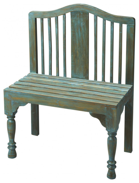 Antiqued Blue Solid Wood Bench - French Country - Outdoor Benches - by ...