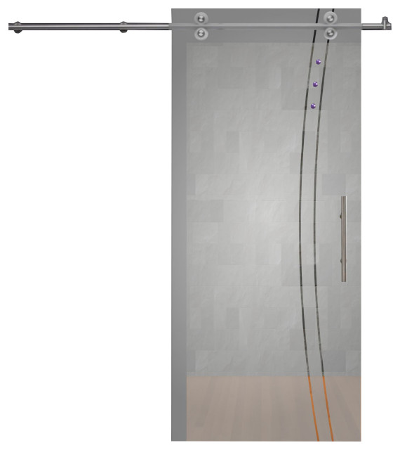 Single Sliding Glass Barn Door With Lines Design V2000, 34"x84 ...