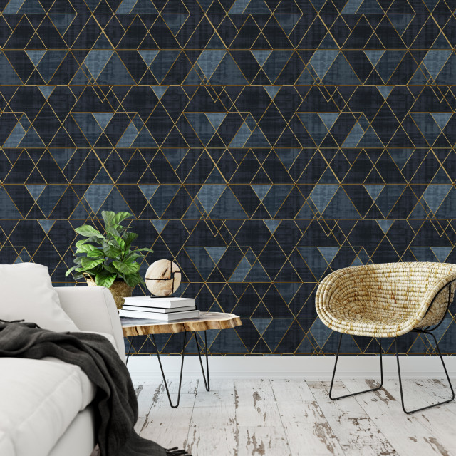 Mod Triangles Indigo Wallpaper, 24"x72" - Contemporary - Wallpaper - by Limitless Walls | Houzz