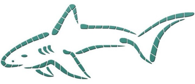 Outlined Shark Ceramic Swimming Pool Mosaic, 59"x23" - Beach Style ...