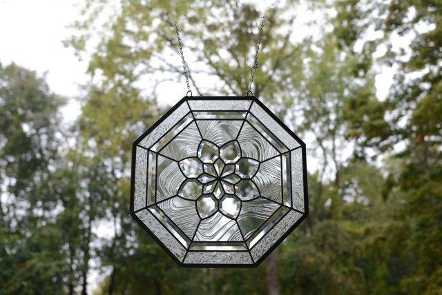 Handcrafted All Clear glass Octagon Beveled window panel 20" x 20 ...