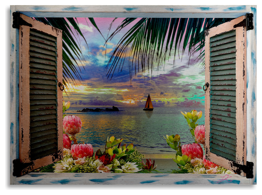 Leo Kelly 'Tropical Window' Floating Brushed Aluminum Art, 16"x22 ...