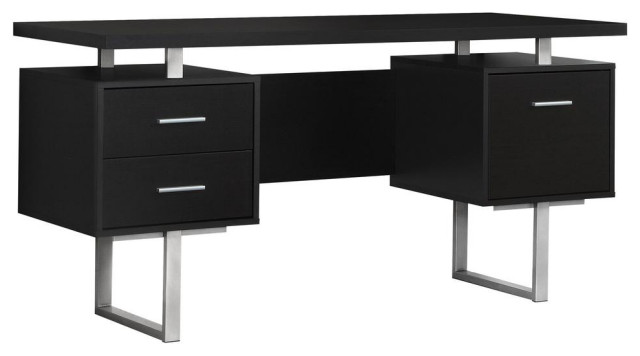 Computer Desk - 60"L / Cappuccino / Silver Metal - Contemporary - Desks ...