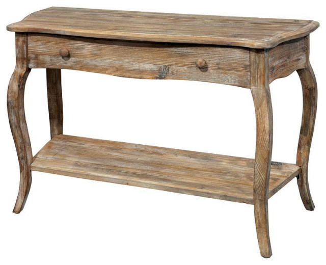 Rustic Console Table, Curved Legs With Bottom Shelf & Large Drawer ...
