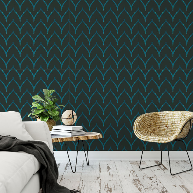 Waves Dark Wallpaper by Monor Designs, 24"x72" - Contemporary - Wallpaper - by Limitless Walls ...
