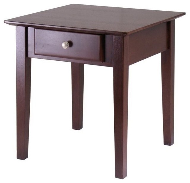 Pemberly Row Transitional Solid Wood End Table with 1 Drawer in Antique ...