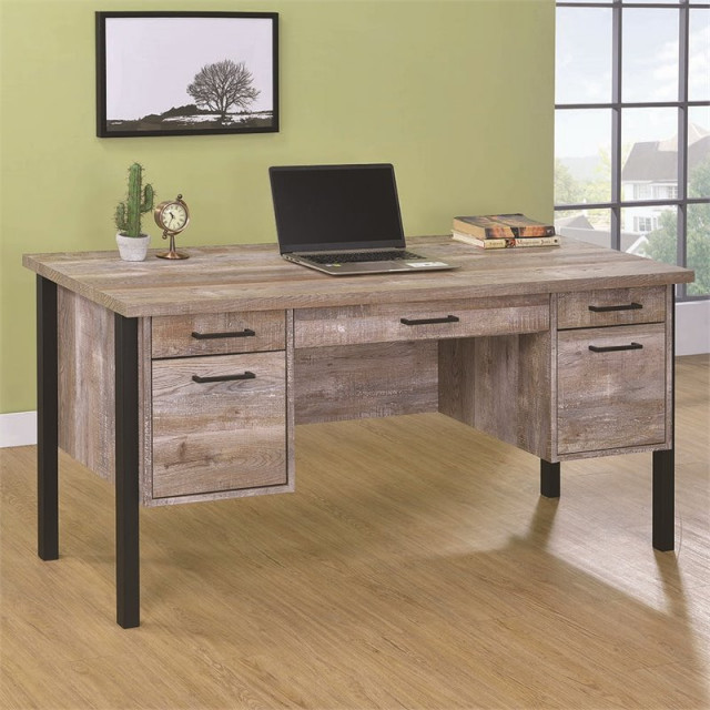 Coaster Samson 4-drawer Farmhouse Wood Office Desk in Weathered Oak and ...