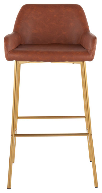 Daniella Fixed-Height Bar Stool, Set of 2, Gold Metal - Midcentury ...