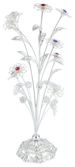 Matashi Silver Plated Crystal Studded Flower Bouquet Centerpiece With ...