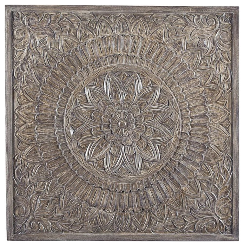Bowery Hill Wood Square Wall Panel with Medallion Floral Design in ...