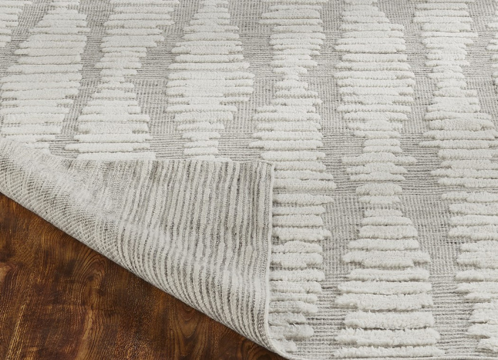 EORC Ivory Hand Knotted Wool High-Low Rug 6' x 9', Rectangular 6' x 9 ...