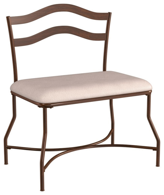 Pemberly Row Metal Frame Vanity Bench in Burnished Bronze/Beige ...