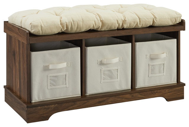 42" Modern Farmhouse Entryway Storage Bench, Dark Walnut - Transitional ...