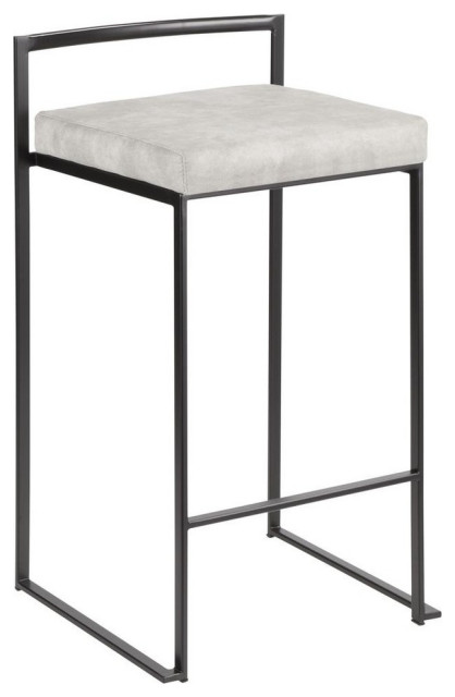 Fuji Contemporary Stackable Counter Stools, Black, Set of 2, Light Gray ...