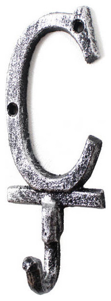 Rustic Silver Cast Iron Letter C Alphabet Wall Hook 6'' - Industrial ...
