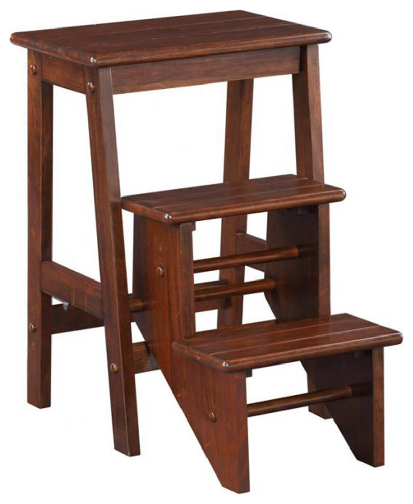 Offex Living Room Solid Wood 24"H 3 Level Step Stool, Cappuccino ...
