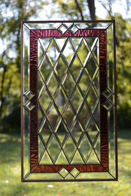 20" x 34" Stunning Handcrafted stained glass Clear Beveled window panel ...
