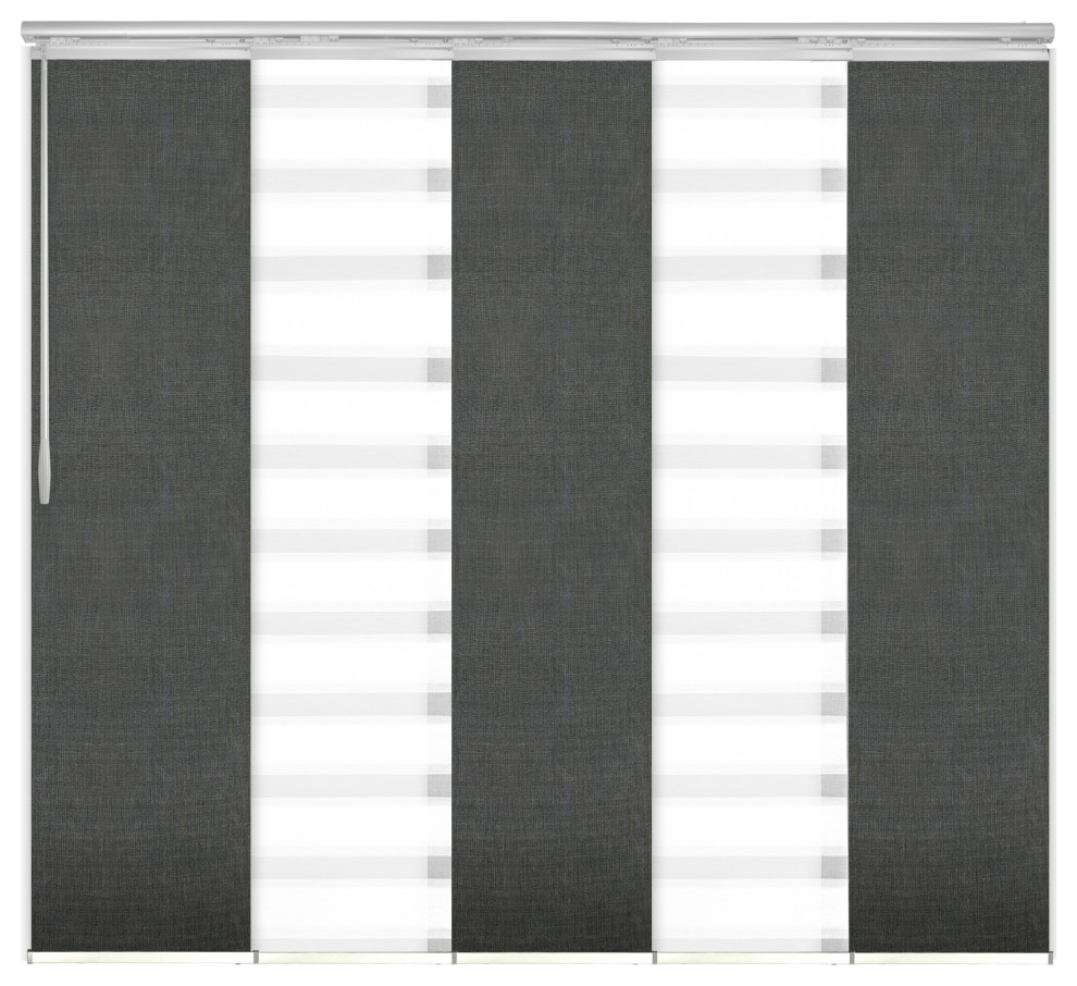 Blanched White-Koala Gray 5-Panel Track Extendable Vertical Blinds 58 ...