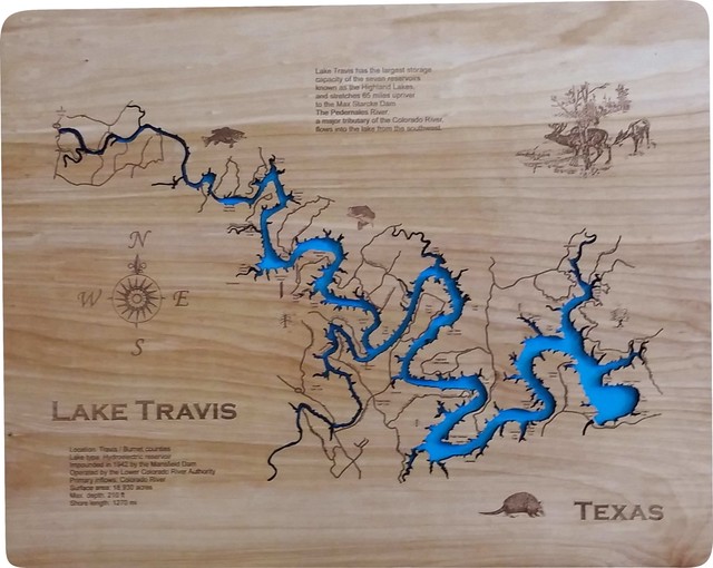 Lake Travis Texas Map, Small, Standout - Contemporary - Wall Accents ...