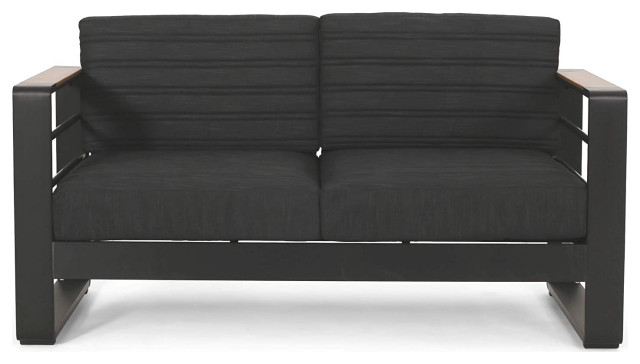 Contemporary Outdoor Loveseat, Aluminum Frame With Channel Tufted ...