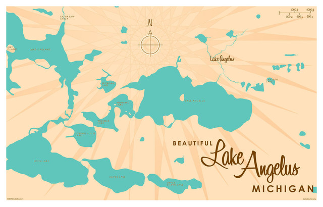 Lakebound Lake Angelus Michigan Map Art Print, 24"x36" - Contemporary ...