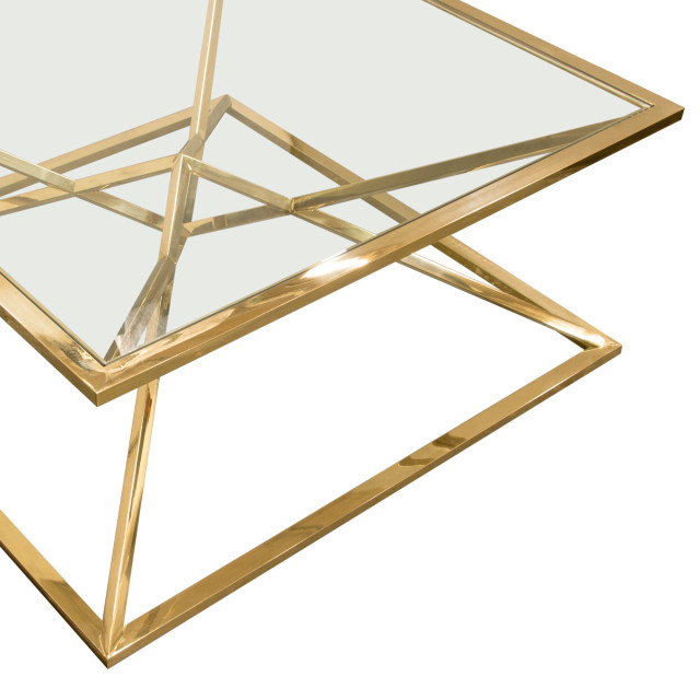 Aria Square Cocktail Table With Metal Base, Gold - Contemporary ...
