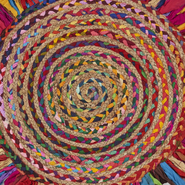 4' Rainbow Multi Round Hand Woven Jute Area Rug With Fringe - Tropical ...