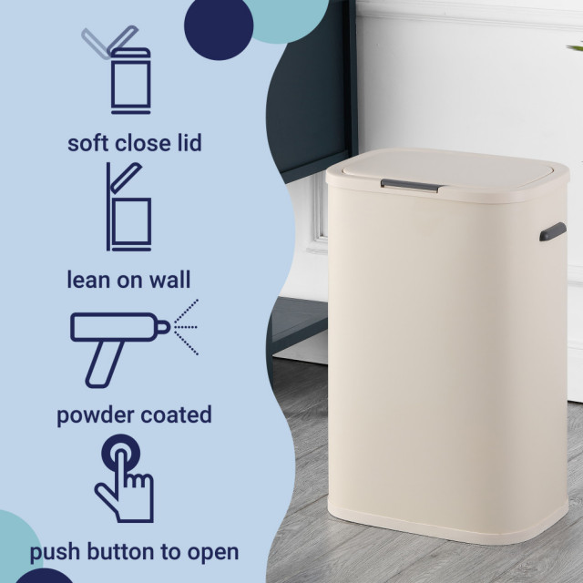 Tammi Kitchen 14.5-Gallon Slim Metal Push Button Trash Can ...