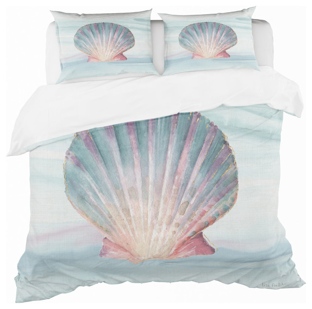 Ocean Shell On Blue Coastal Duvet Cover Set, Full/Queen + 2 Shams ...
