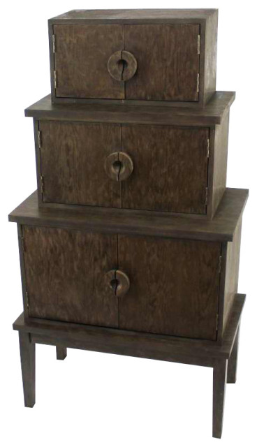 Transitional Storage Cabinet with 3 Drawers and Tapered Legs, Brown ...