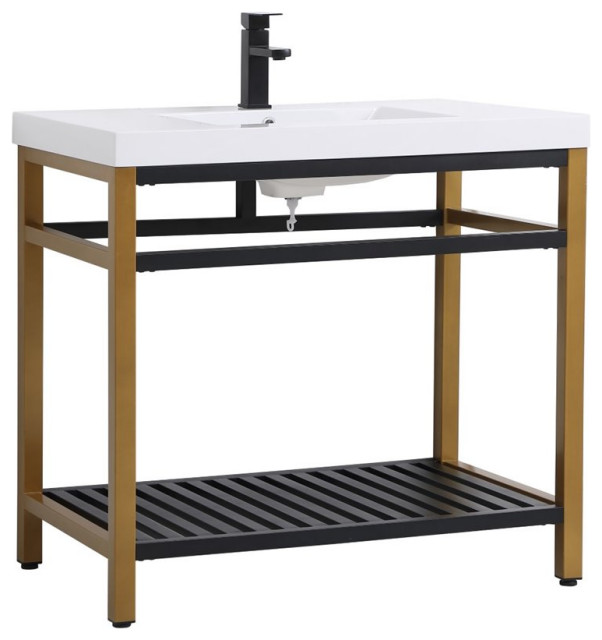 Elegant Decor Raya 18" Single Resin Top Metal Bathroom Vanity in Gold ...