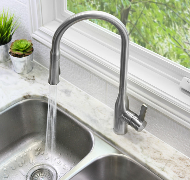 Single-Handle Pull Down High Arch Kitchen Faucet in Brushed Nickel ...