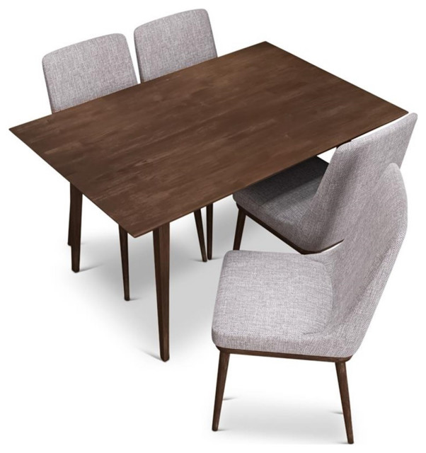 Reaks Mid Century Modern Solid Wood Walnut 5 Piece Dining Room ...