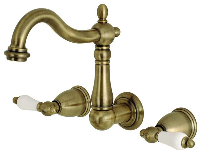 Classic Bathroom Faucet, Wall Mounted With Porcelain Handles ...