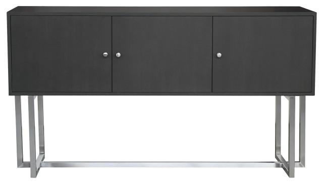 Contemporary Sideboard, Brushed Stainless Steel Finished Metal Legs & 3 ...