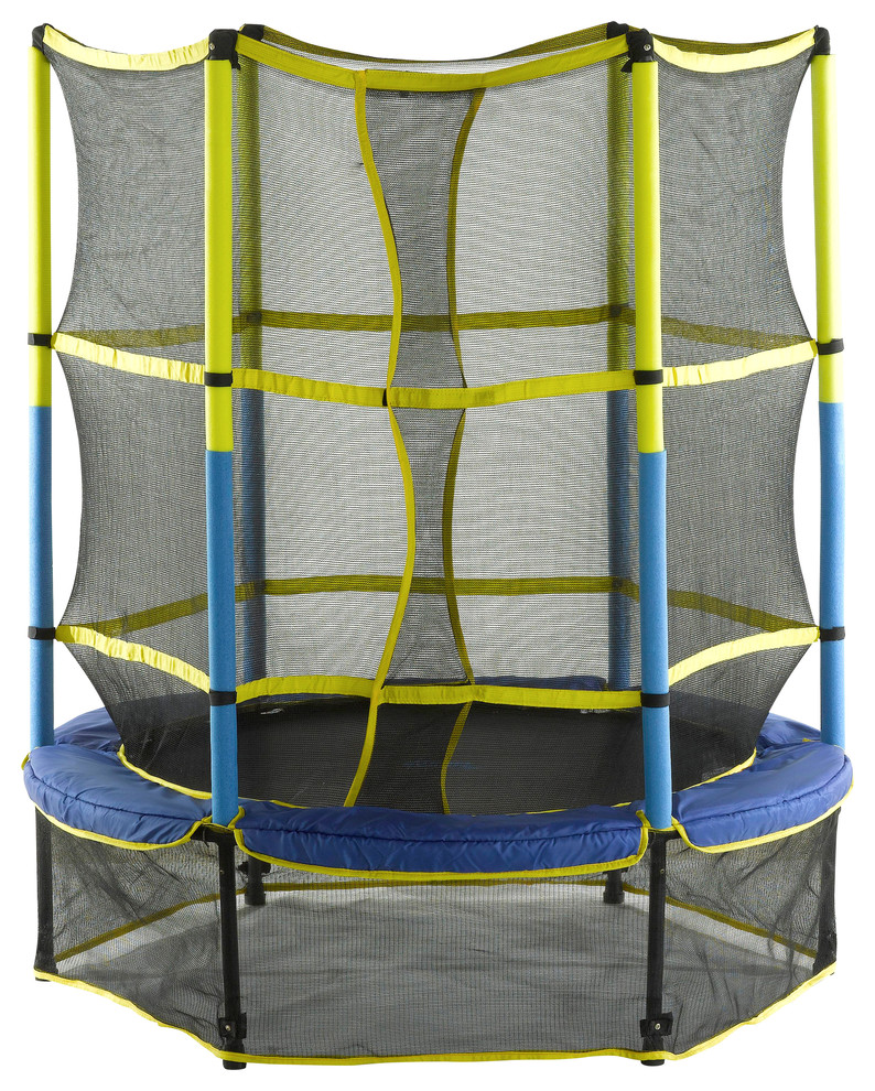 55" Kid-Friendly Trampoline and Enclosure Set With Easy Assemble ...