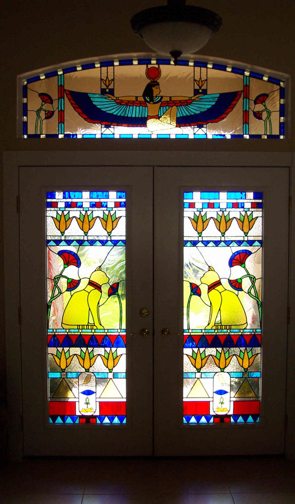 Egyptian design for custom stained glass windows for entry - Modern ...