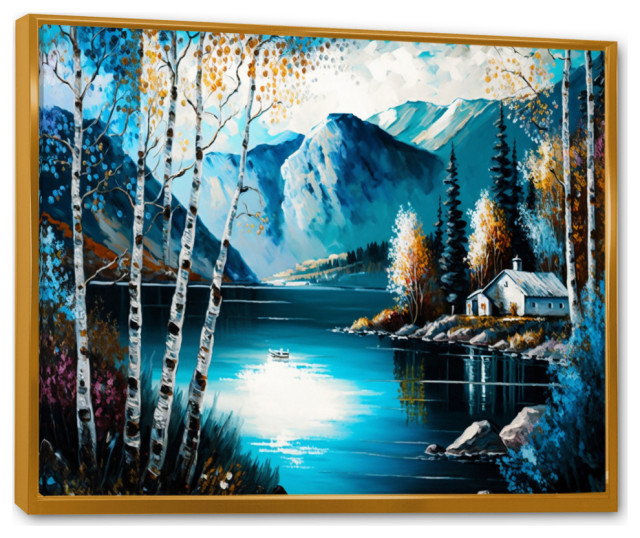 Cabin By A Lake In Fall II Framed Canvas, 32x16 - Rustic - Prints And ...