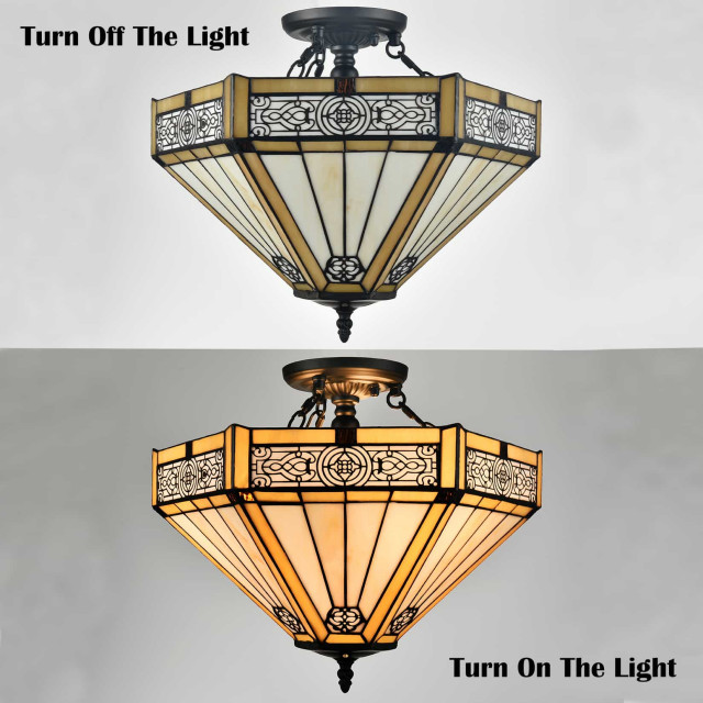 Tiffany Style Ceiling Light Stained Glass Semi Flush Mount Light ...